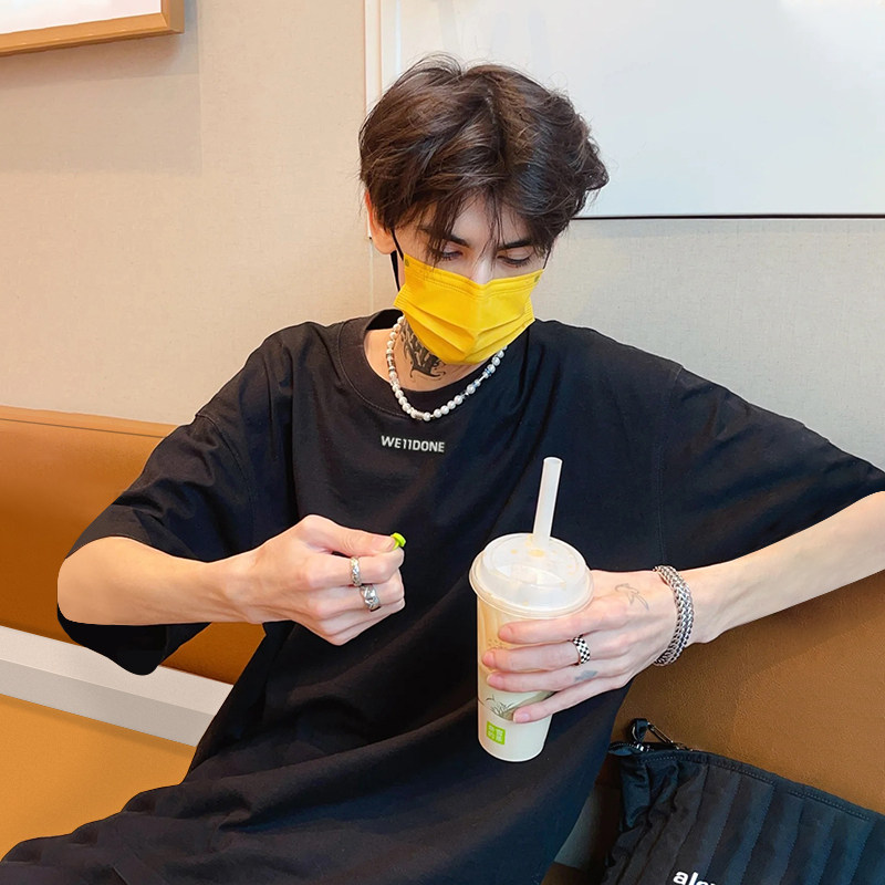 WE11DONE TRACK韩版夏季新款小标圆领短袖宽松情侣款百搭T恤男女_虎窝淘