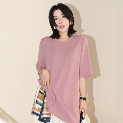 醋酸透气亲肤感圆领中袖上衣