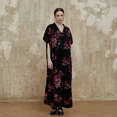 极简风D134大牌气质大码复古文艺显瘦大袍宽松超长度假连衣长裙