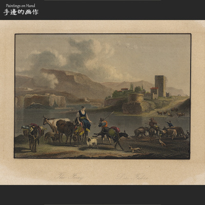 德国钢版画古董复古画芯上色装饰