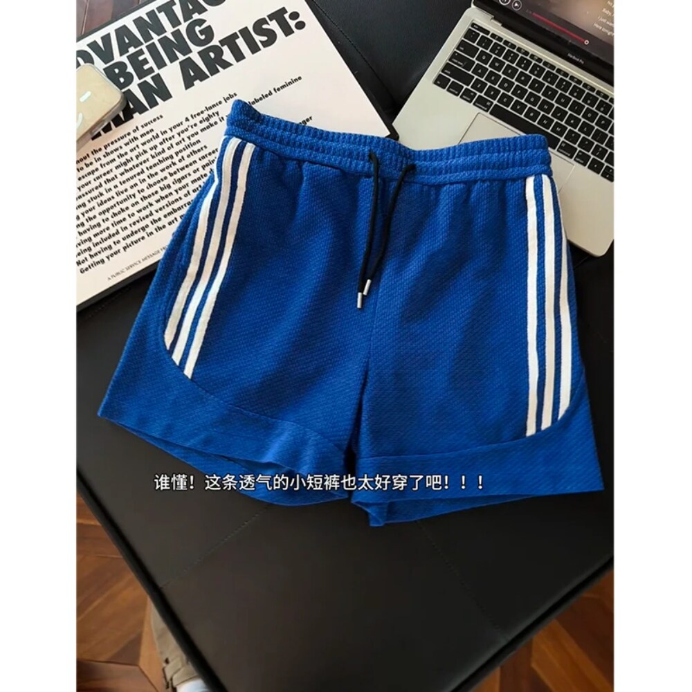龙鳞纹三条杠短裤男士夏季薄款透气不透肉美式休闲运动大码四分裤