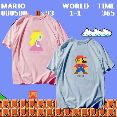 超级玛利欧玛利欧马赛克情侣纯棉打底半袖T恤大尺码宽松透气短袖T