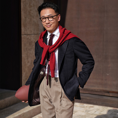 CM那不勒斯皇后意式铜扣藏青色全羊绒全麻衬blazer西装上衣154