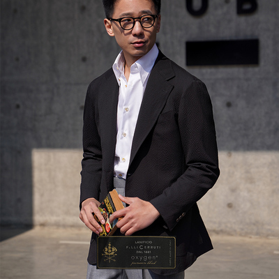 CM那不勒斯皇后 1881Cerruti黑色羊毛泡泡纱弹力全麻衬西服317