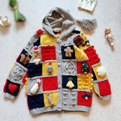 日本购回原版姜饼人立体圣诞纯手工vintage孤品毛衣