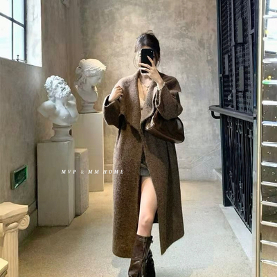 繁花冬上新气质复古慵懒风长款保暖毛衣(配腰带)6528