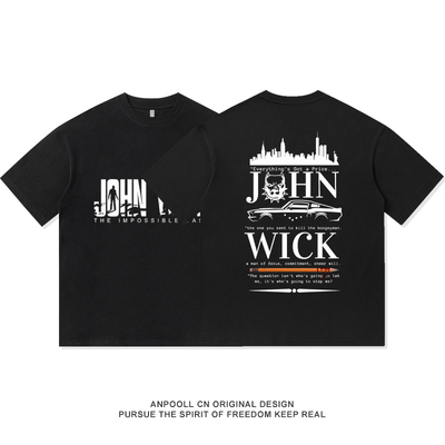 JOHN WICK疾速追杀约翰威克基努里维斯印花短袖T恤衫纯棉夏季男装