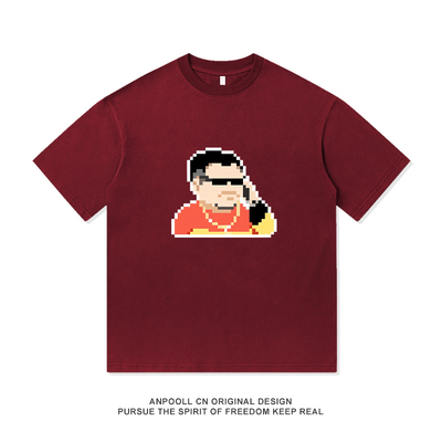 范德彪像素风短袖T恤衫上衣服男装宽松纯棉休闲复古拼豆印花穿搭