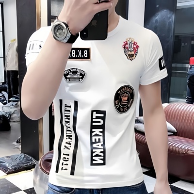 欧洲站夏季潮牌男士短袖t恤修身欧货潮流时尚半袖上衣衫印花男装