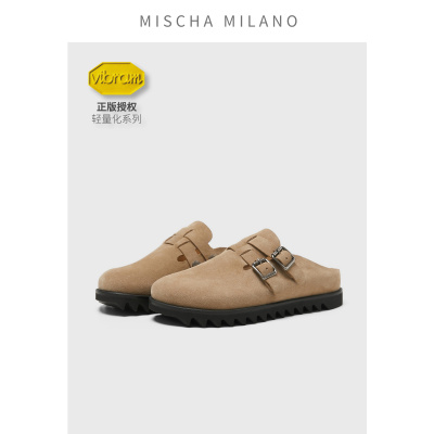 mischa&vibram2026春夏新款厚底博肯鞋女4cm牛皮双扣包头半拖软底