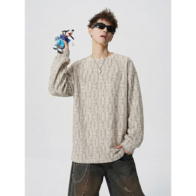美式复古麻花纹圆领卫衣男宽松针织衫高级感打底衫T3693-特价P24