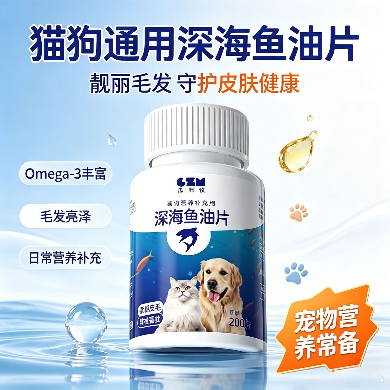 深海鱼油猫咪狗狗专用宠物营养补充吃鱼油片猫用犬通用200片
