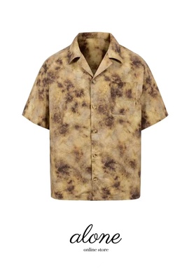 「alone」“朝域迷踪”兰精天丝肌理植物染国风boxy 廓形短袖衬衫