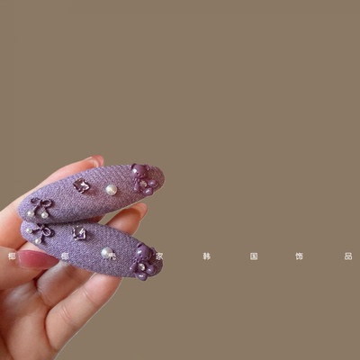 韩系紫色椭圆蝴蝶结小熊BB夹少女刘海侧边夹网红前额碎发掰掰夹