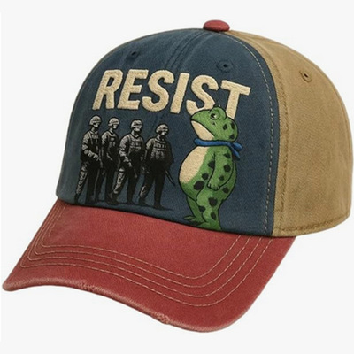 新款青蛙Resists水洗棉帽子四季男做旧老爹帽复古印花软顶棒球帽