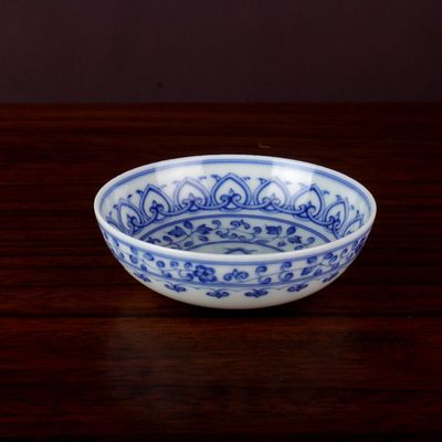 在溪窑 景德镇复古青花手绘宝相卧足普洱杯品茗茶杯古玩陶瓷器