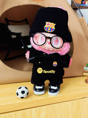 巴萨17cmlabubu拉布布搪胶娃衣拉布衣服可爱球迷球衣潮