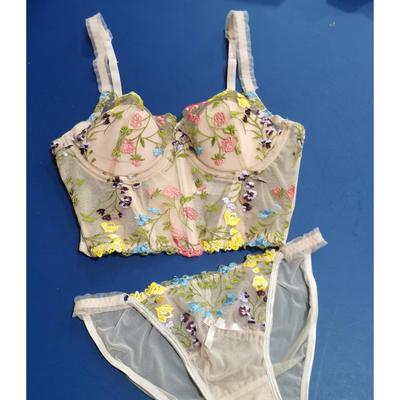 underwear embroidery bra girls set underwire flower and