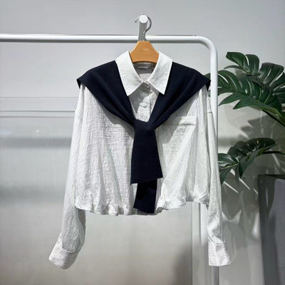 麦家商场同款26春季新款白色百搭条纹两件套披肩衬衫女5H3220261