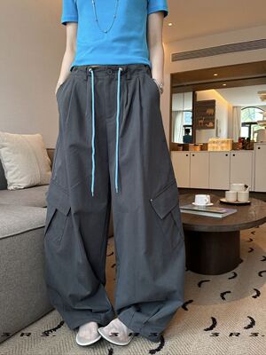 3R3喜大东韩国9735设计师款抽绳工装阔腿裤2026新款大口袋气球裤