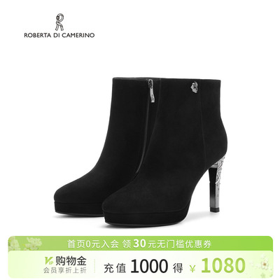 诺贝达高跟女靴冬季新款尖头时装靴气质显瘦水钻中筒靴RA257606