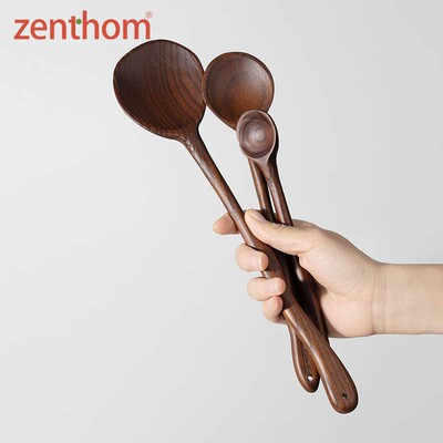 ferm LIVING Meander 碳化白蜡木河流勺长柄饭勺搅拌勺蜂蜜勺汤勺