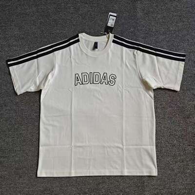 ADIDAS阿迪达斯男刺绣字母LOGO三道杠纯棉运动休闲短袖T恤 KC2837