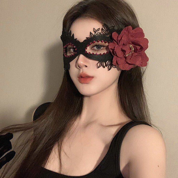 花朵面具眼罩晚会道具年会面罩假面舞会半脸化妆面具装扮之夜黑色