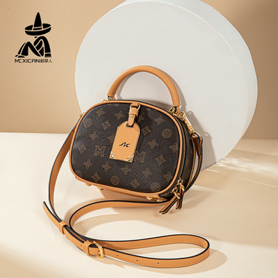 稻草人女包包2025新款老花包单肩小圆包高级感小众斜挎包通勤女包