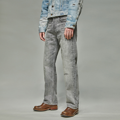 刀割竹节重磅15OZ水洗黑牛