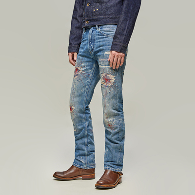 花火糜烂刺子赤耳牛仔裤