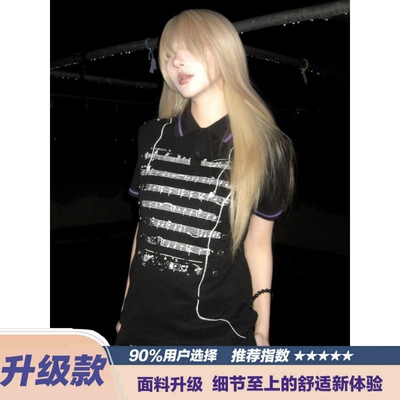 拿破仑乐谱耳机修身版polo衫亚文化视觉系夏季休闲短袖男女