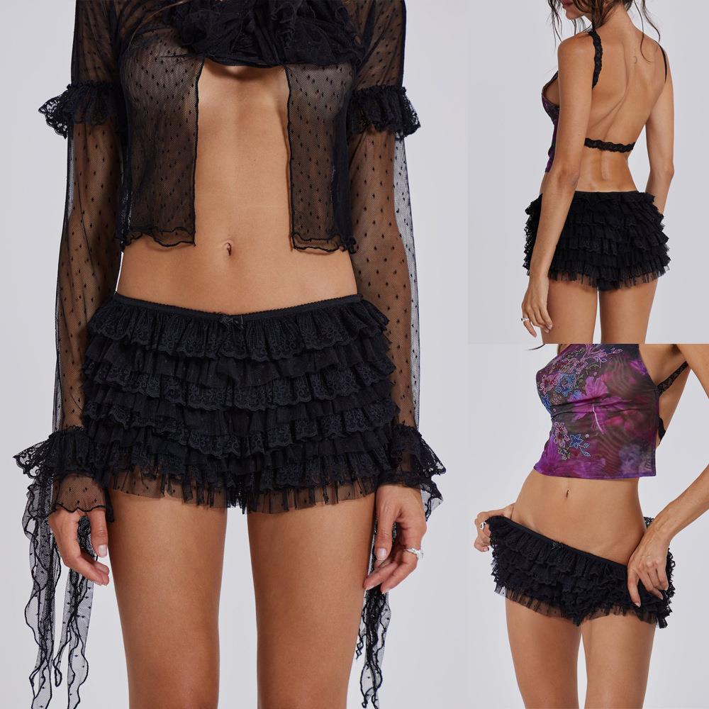 Sexy Beach Pants Ruffled Wave Solid Color Lolita Low Waist
