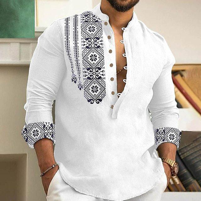 Men' printed long sleeved pullover casual thin shirt for