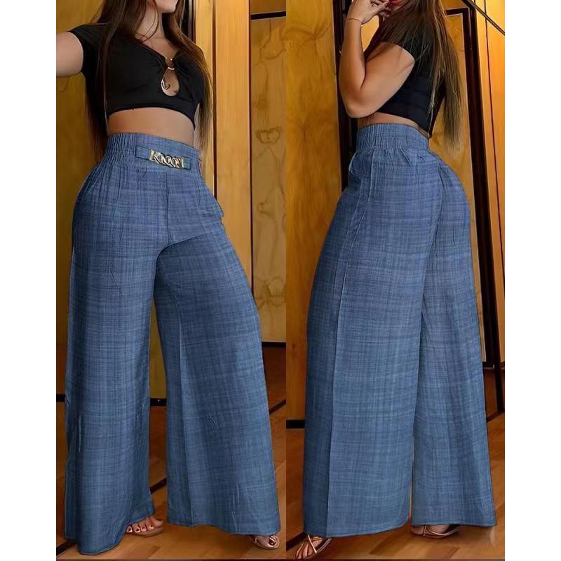 气质收腰阔腿休闲宽松长裤女Women waist wide leg casual pants