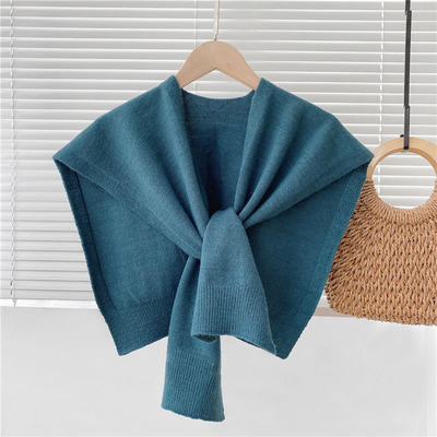 打结搭肩2025秋季针织衫护颈小披肩外搭护颈针织围巾配裙子T恤女