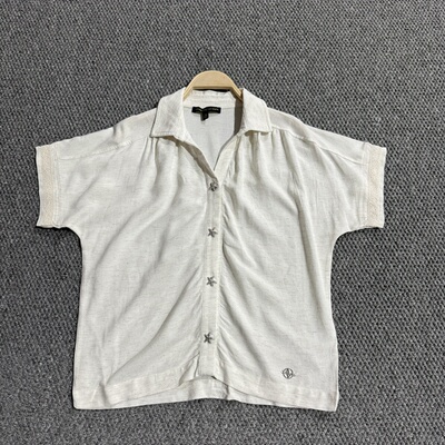 美国品牌 女夏亚麻混纺翻领宽松落肩松弛休闲大气温柔精致上衣T