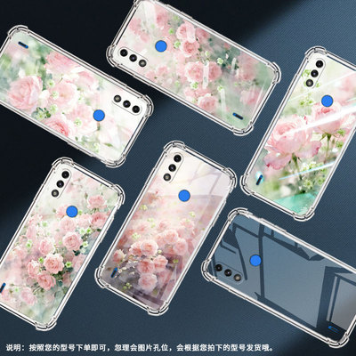 适用motoe7ipower气囊壳四角防摔motoe7+手机壳motorolae7i硅胶摩托罗拉e7高级感男女款蔷薇花保护套