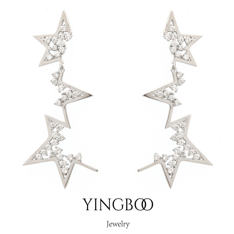 YINGBOO S925纯银满天星网红气质个性长款星星欧美高级耳环耳钉女_虎窝淘