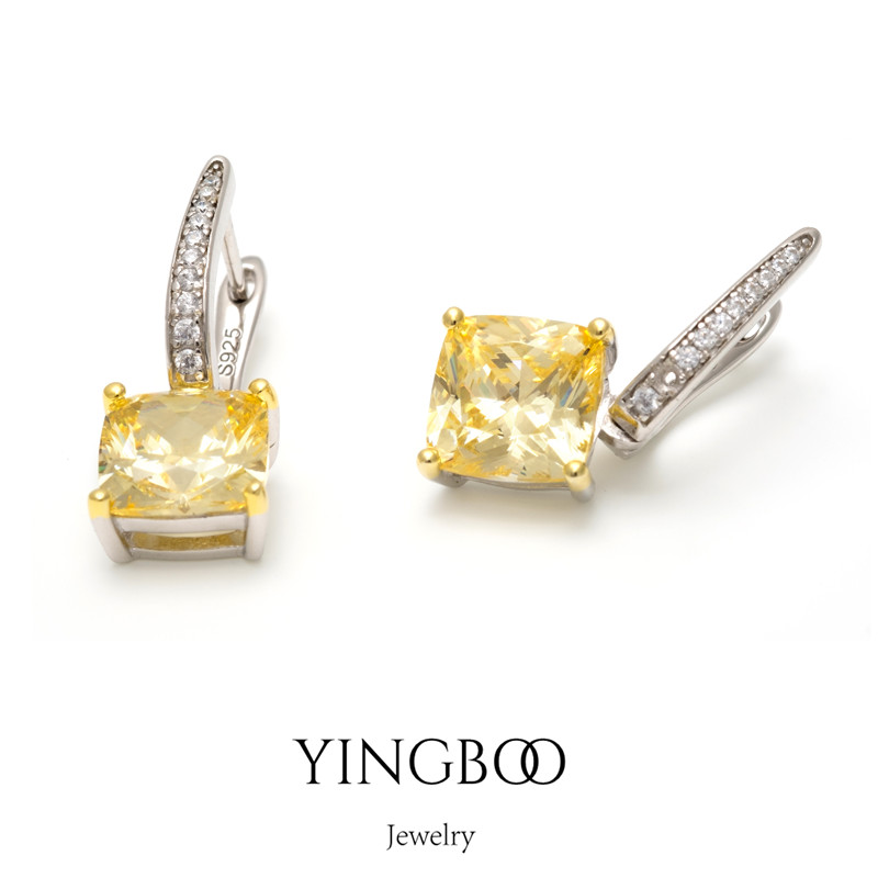YINGBOO S925纯银耳环网红欧美气质星星个性时尚黄色镶钻耳钉女_虎窝淘