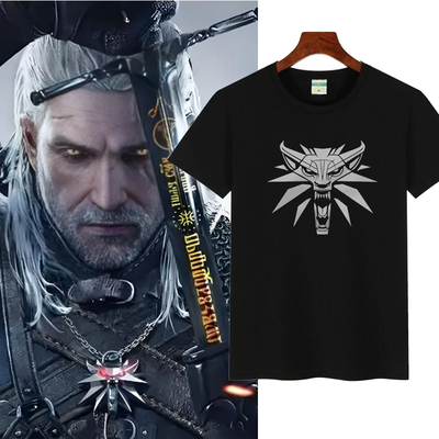 巫师3 杰洛特 猎魔人Witcher 3狼标志CDPR短袖游戏周边T恤纯棉夏