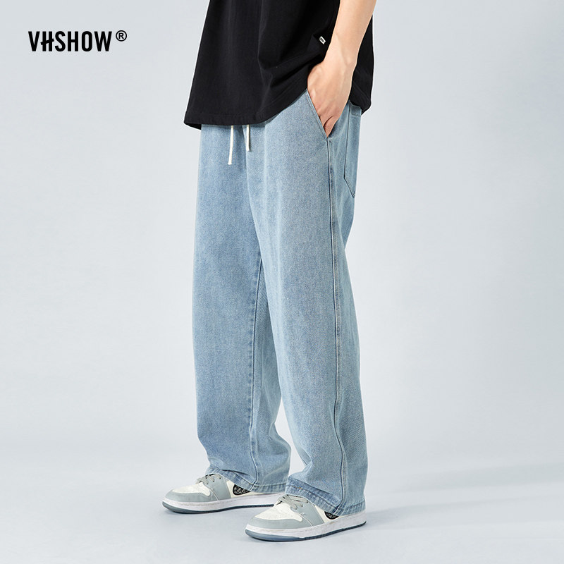 VIISHOW牛仔裤男夏季潮牌宽松美式浅色复古垂感休闲长裤直筒裤子