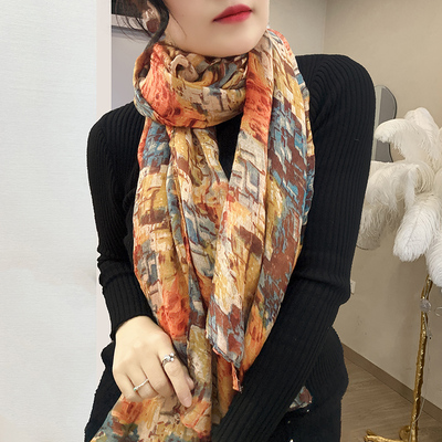 乡间色彩棉麻丝巾围巾女秋冬四季新款保暖送礼品空调披肩妈妈围脖