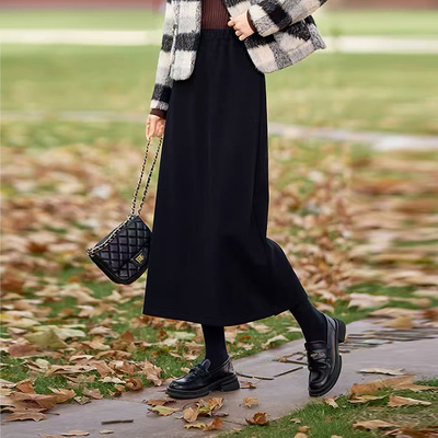 醋酸羊毛呢长裙保暖显瘦松紧腰