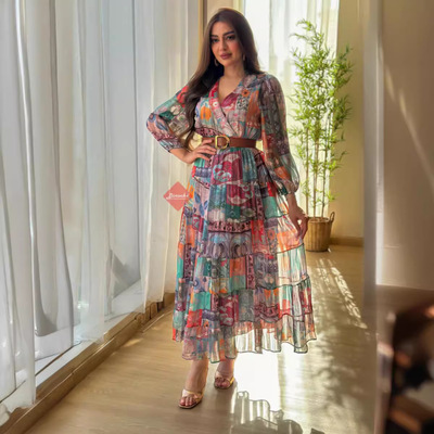 性感雪纺大摆印花舞会晚礼服