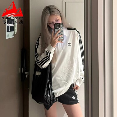 阿迪达斯三叶草男装2025秋款经典三条纹纯棉运动长袖POLO衫IZ2459