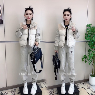 加厚棉衣外套加绒休闲裤两件套潮