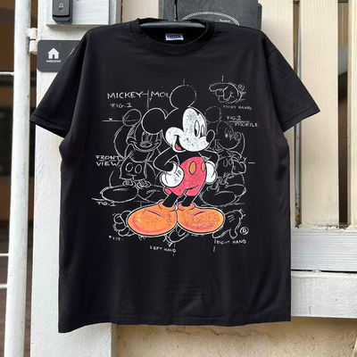 Mickey Mouse米奇宽松街头暗黑风vintage古着宽松重磅棉情侣装