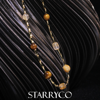 STARRYCO天然水晶系列晨曦虎眼石铜镀18K金项链