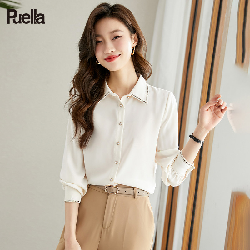 拉夏贝尔Puella2025春装新款法式优雅气质蕾丝衫简约修身上衣女